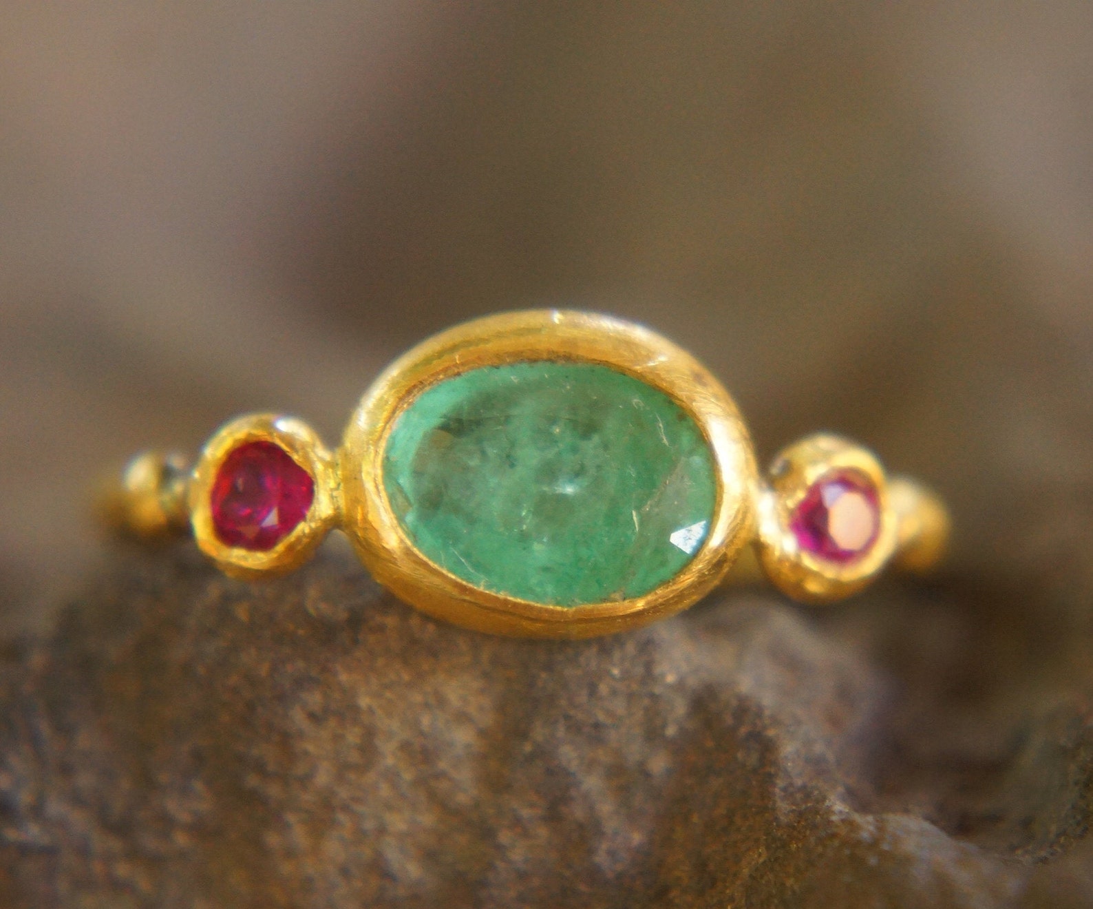Emerald Ruby Ring//artisan Emerald Ring//emerald 24k | Etsy