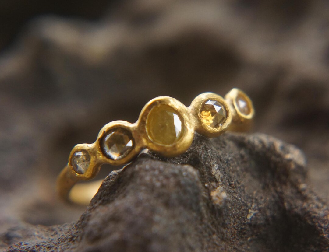 24k Gold Diamonds Ring//unique Engagement Ring//multi Stone Diamond ...