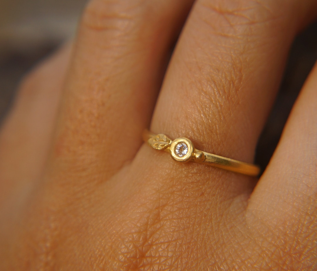 24k Gold Diamond Ring//gold Diamond Ring//hammered Diamond Engagement ...