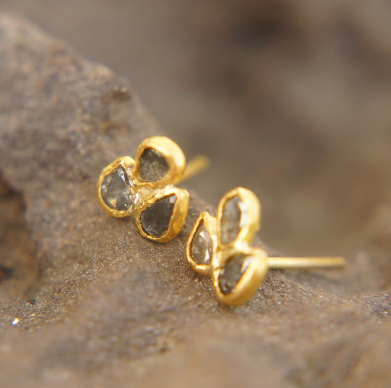 Solid 24k Gold//drop Diamond Studs//teardrop Diamond | Etsy