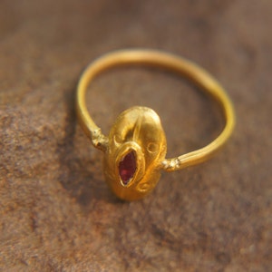 24k Signet Gold Ruby Ring//24k Gold Handmade Ring//artisan Gold Ruby ...