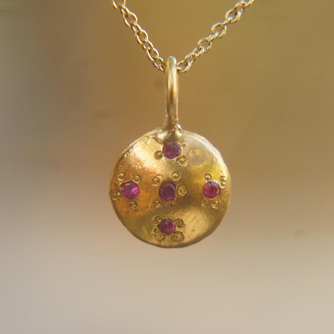 24k Gold Ruby Charm Pendant Disc Pendant Gold Ruby Pendant Nugget ...