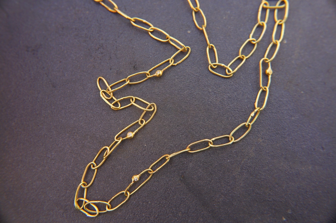 21k Gold Links and Diamonds Necklace//21k Handmade Links Necklace//gold ...
