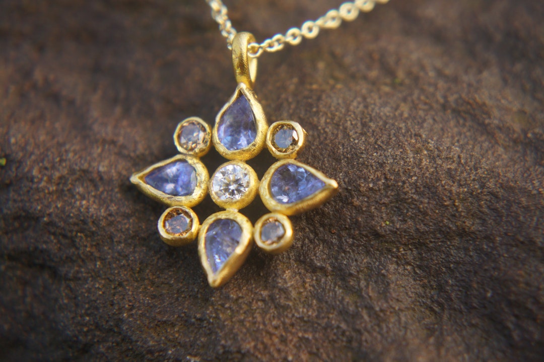 24k Gold Tanzanite and Moissanite Pendant//champaign Diamonds Gold ...