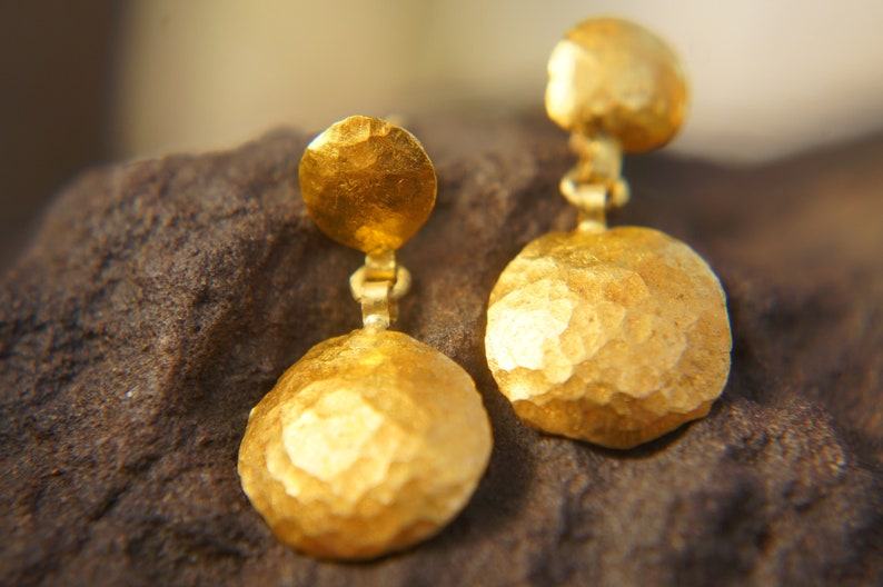 24K Gold Earrings//solid Gold Dangle//handcrafted - Etsy