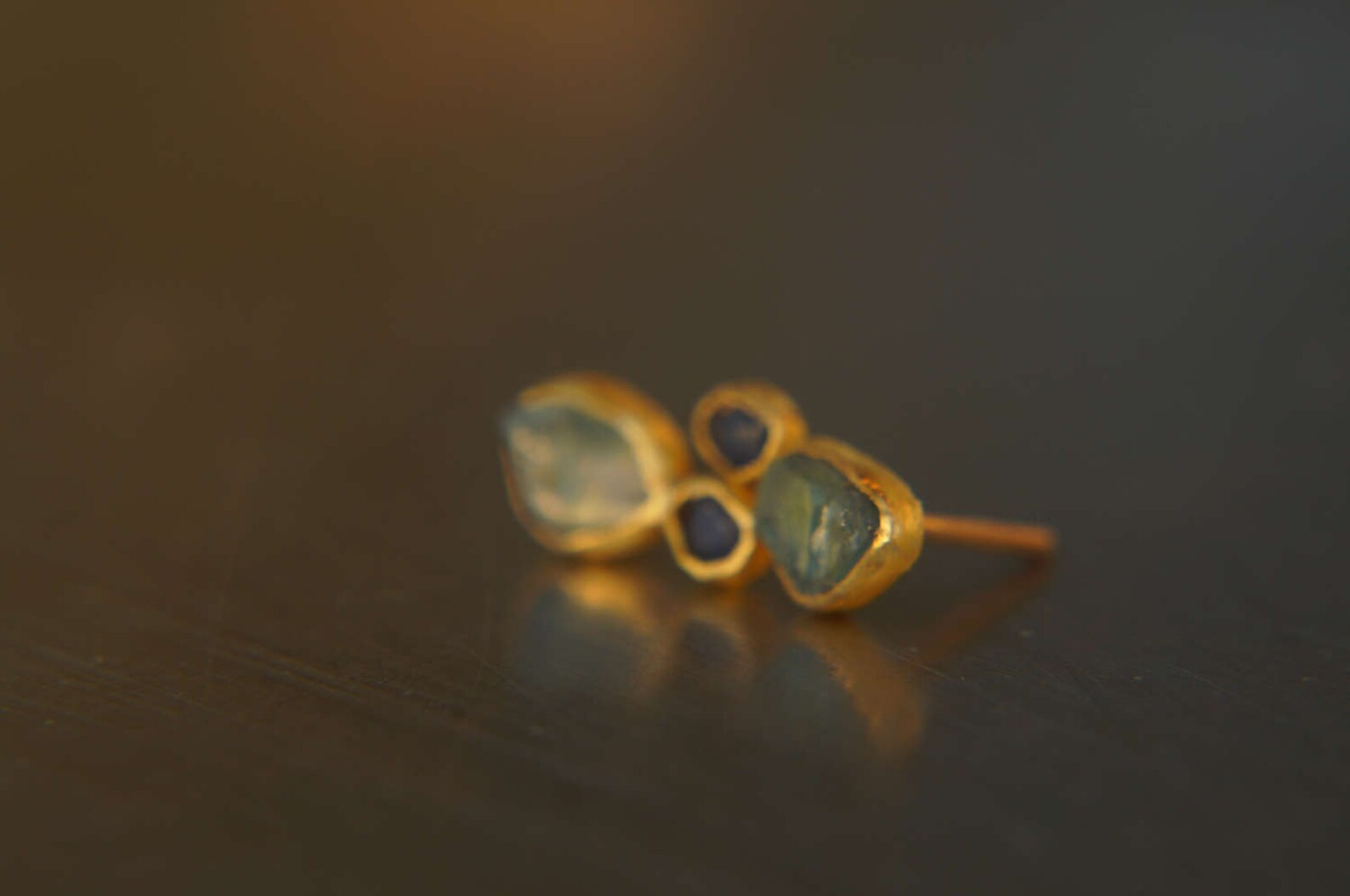 Solid 24k Gold Raw Gem Studs raw Gem Stone Earrings-stud | Etsy