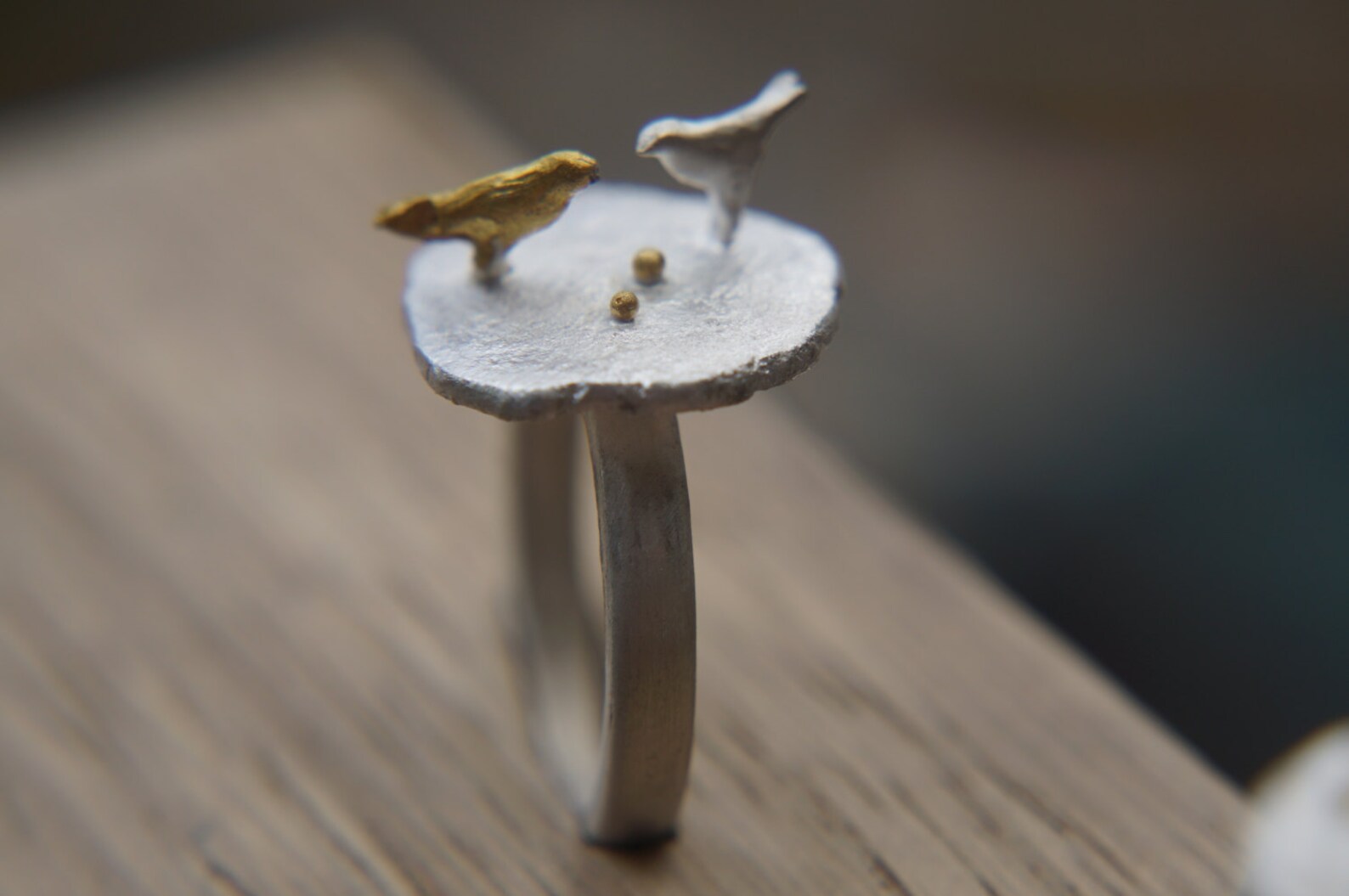 Birds Ring unique Ring 24k Gold Ring Silver and Gold Ring - Etsy