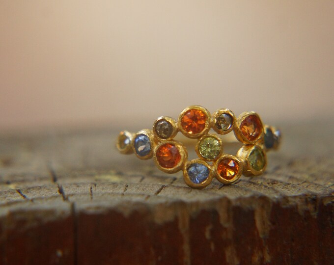 Multi Stone Gold Ring//diamond Sapphire Ring//multi Stone Ring ...