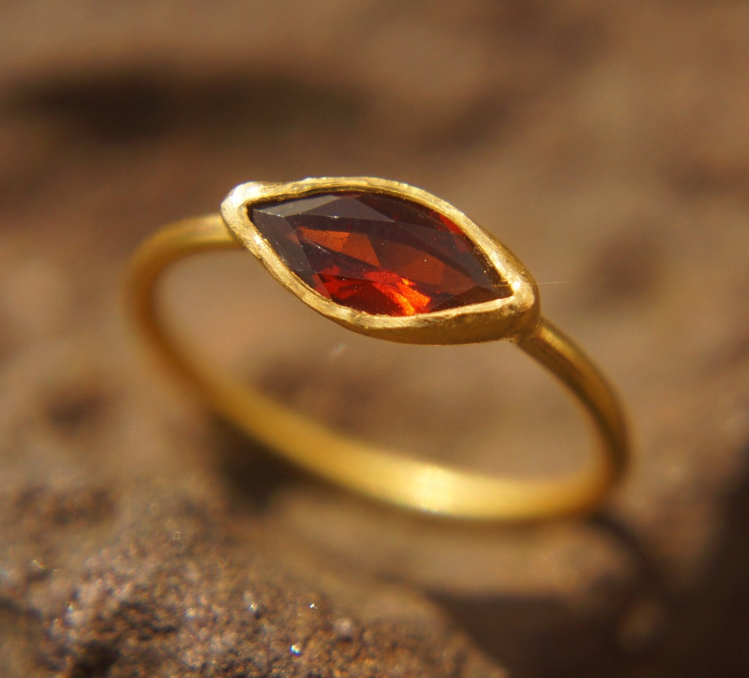 24k Gold Marquise Garnet Ring//24k Artisan Garnet Ring//garnet Gold ...