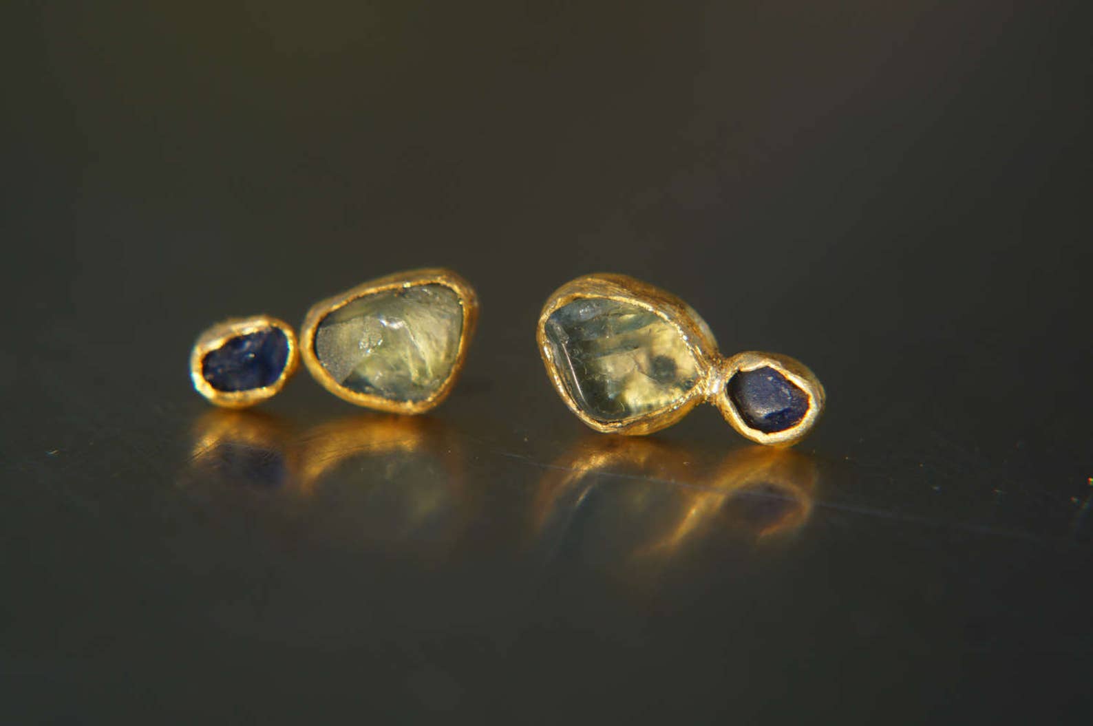 Solid 24k Gold Raw Gem Studs raw Gem Stone Earrings-stud | Etsy