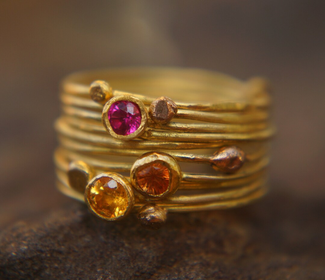 22k Gold Stacking Ring//sapphire Ruby Ring//handmade One of a Kind ...