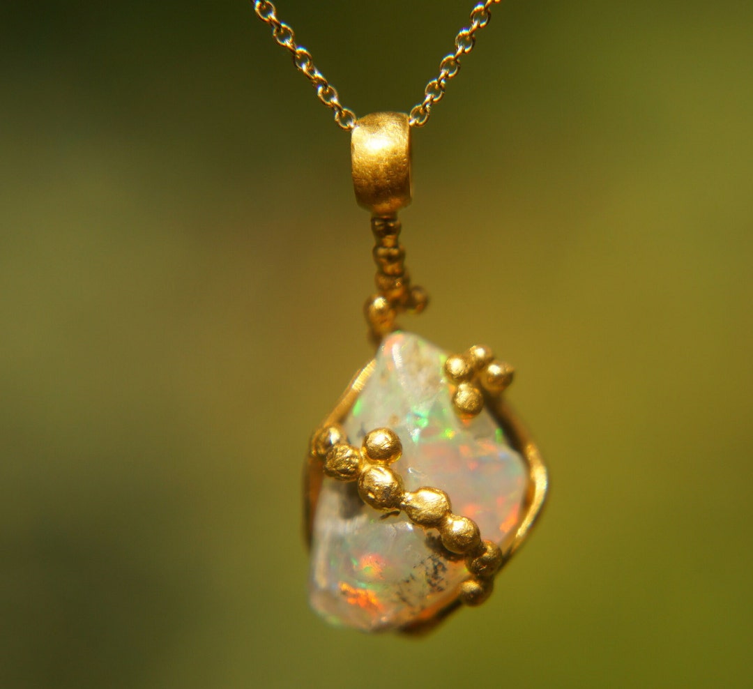 24k Gold Pendant//gold Artisan Pendant//gold Opal Pendant//rough Opal ...