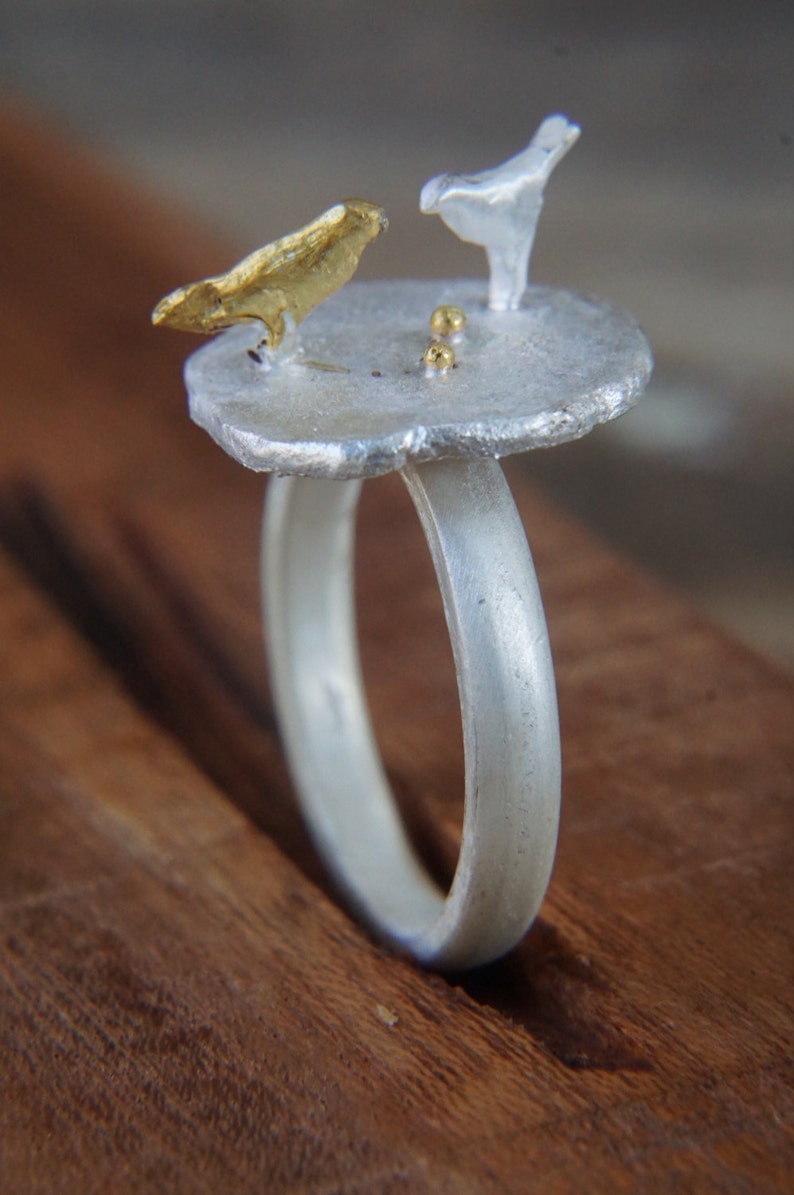 Birds ring unique ring 24k gold ring silver and gold ring | Etsy