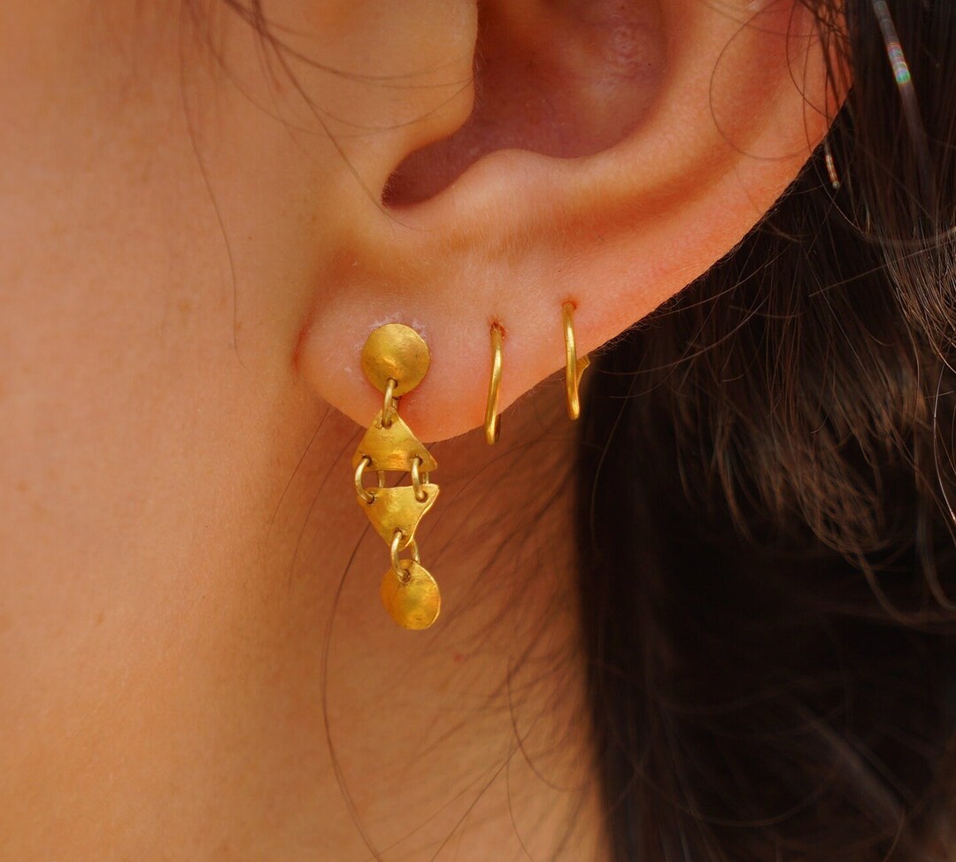24K Gold Earrings//solid Gold Dangle//handcrafted Earrings//geometric ...