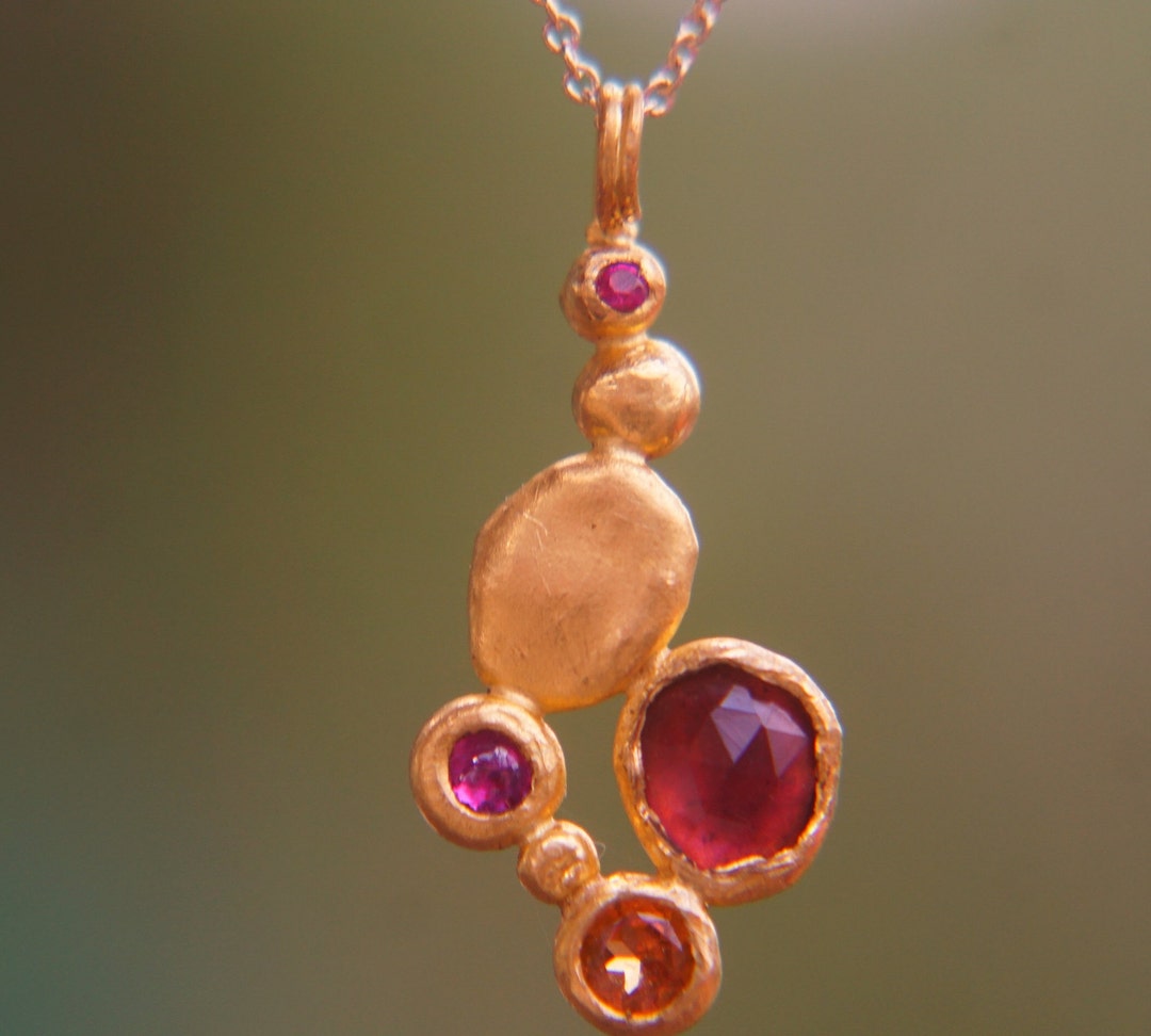 24k Gold Pendant//gold Ruby Pendant//24k Gold Multi Stone Pendant//gold ...