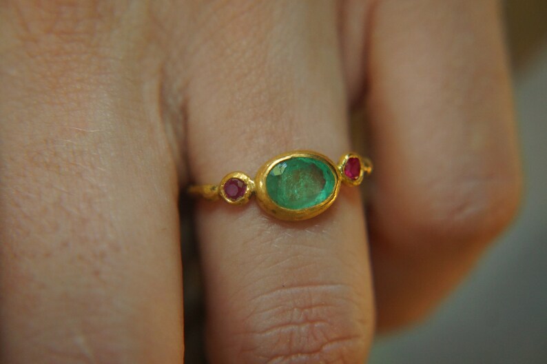 Emerald Ruby Ring//artisan Emerald Ring//emerald 24k | Etsy