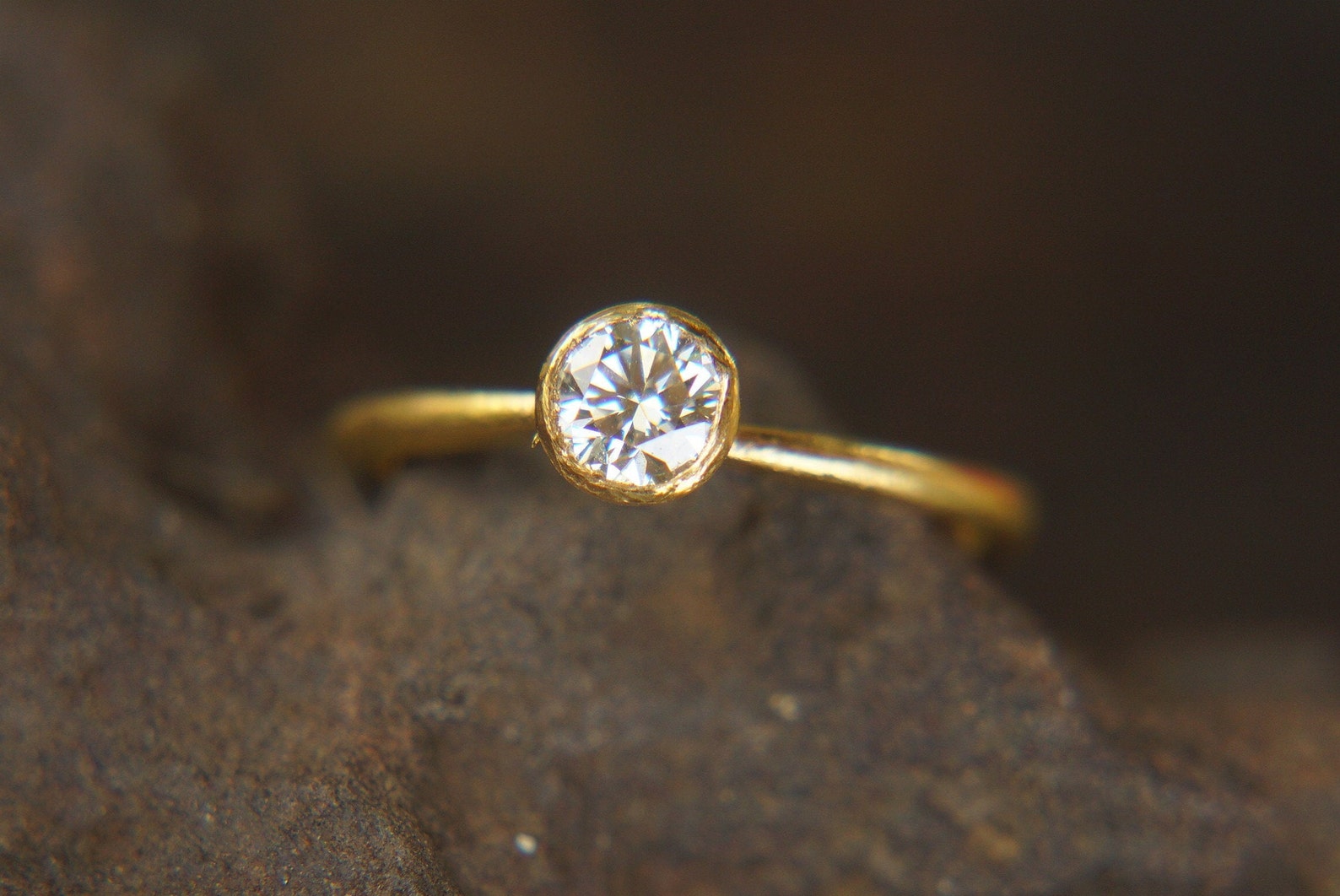 Gold Diamond Ring//24k Gold Diamond Ring//diamond Engagement | Etsy