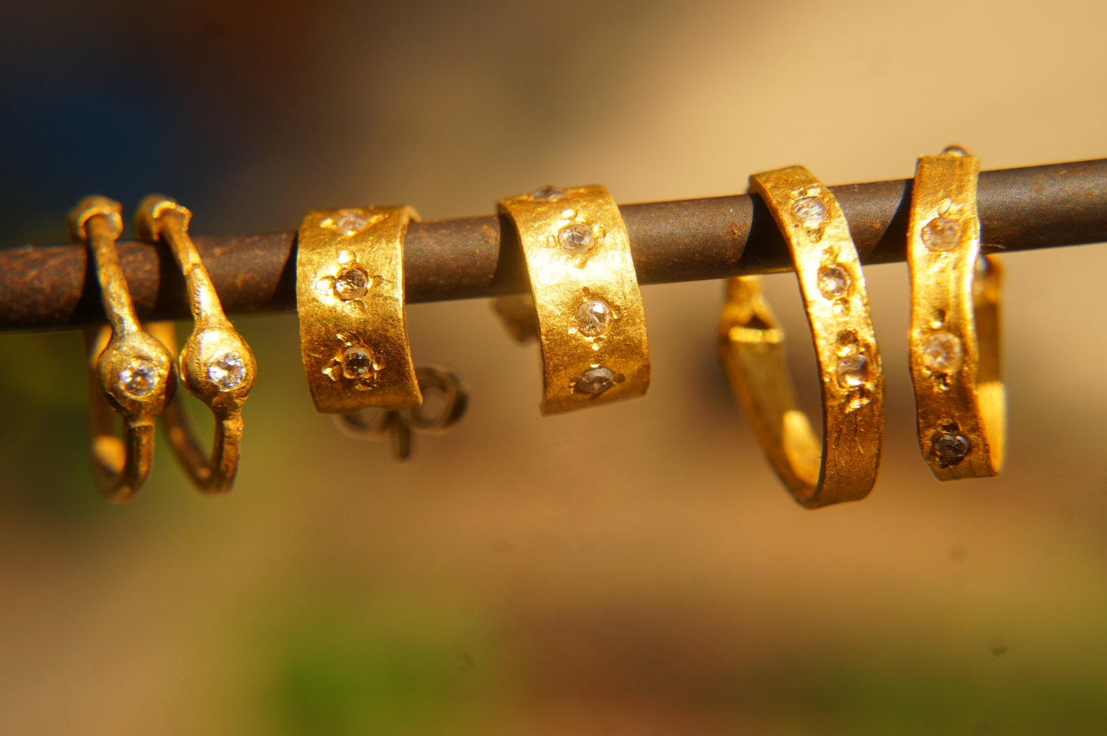 Sapphire Gold Hoops 24k Solid Gold Hand Made Artisan Gold - Etsy