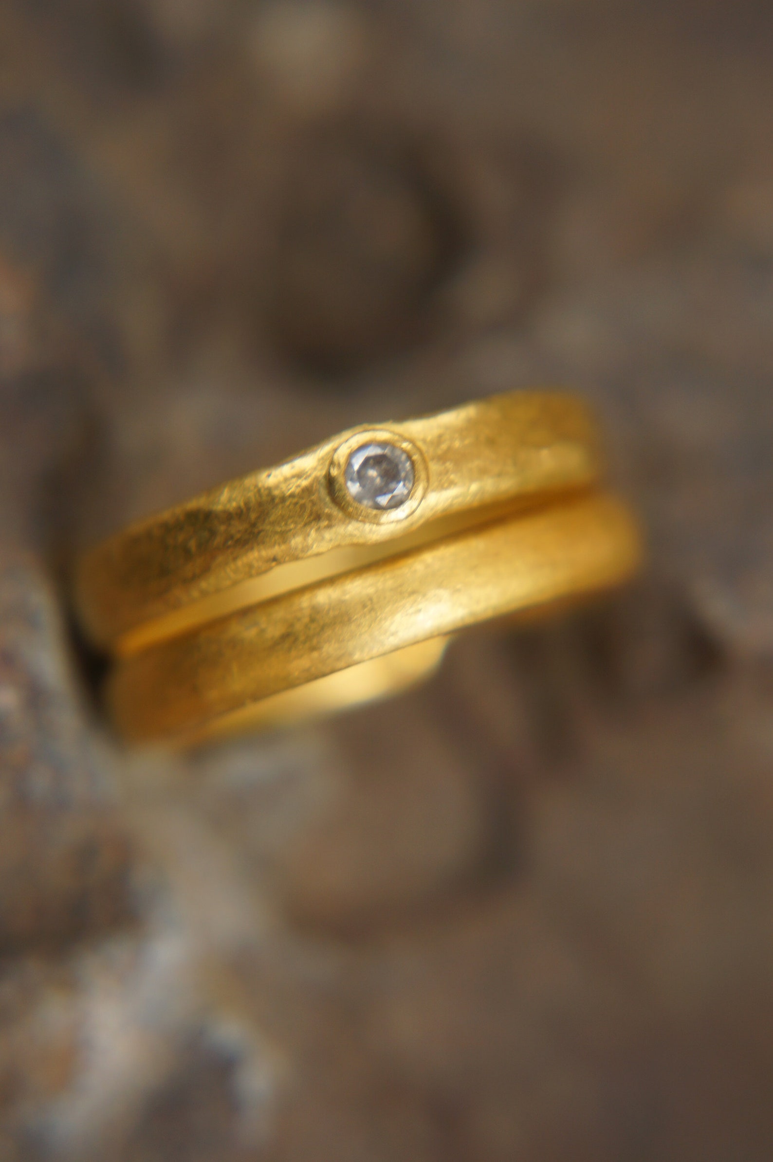 Wedding Ring Set//gold Diamond Ring//hammered Diamond Engagement Ring ...
