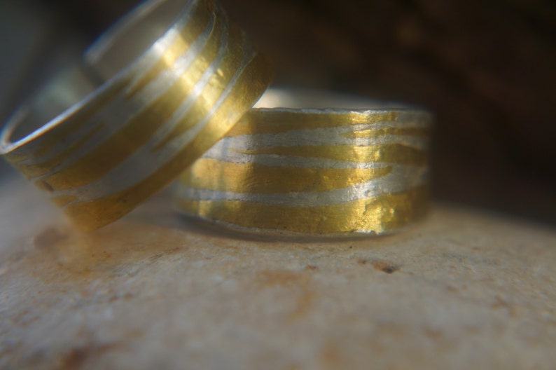 Gold and Silver Ring , 24k Yellow Gold , Artizan Handmade One of a Kind ...