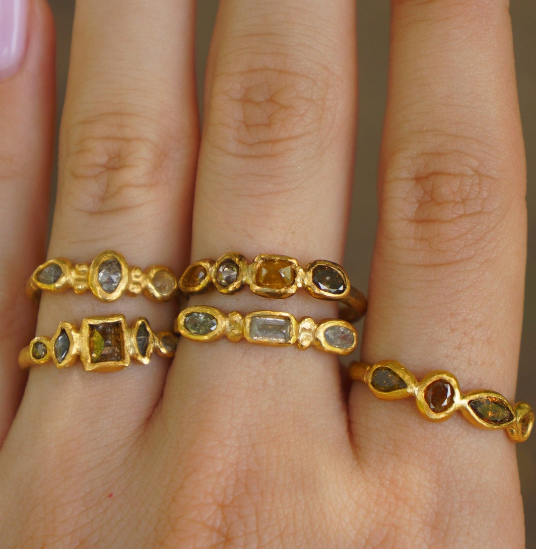 24k Gold Multi Diamonds Ring//unique Engagement Ring//multi Stone ...