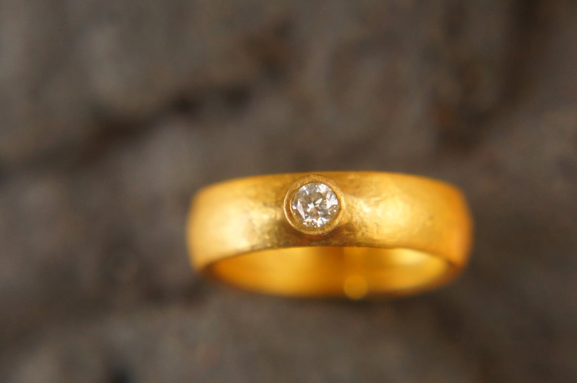Gold diamond ring//24k gold diamond ring//diamond engagement | Etsy