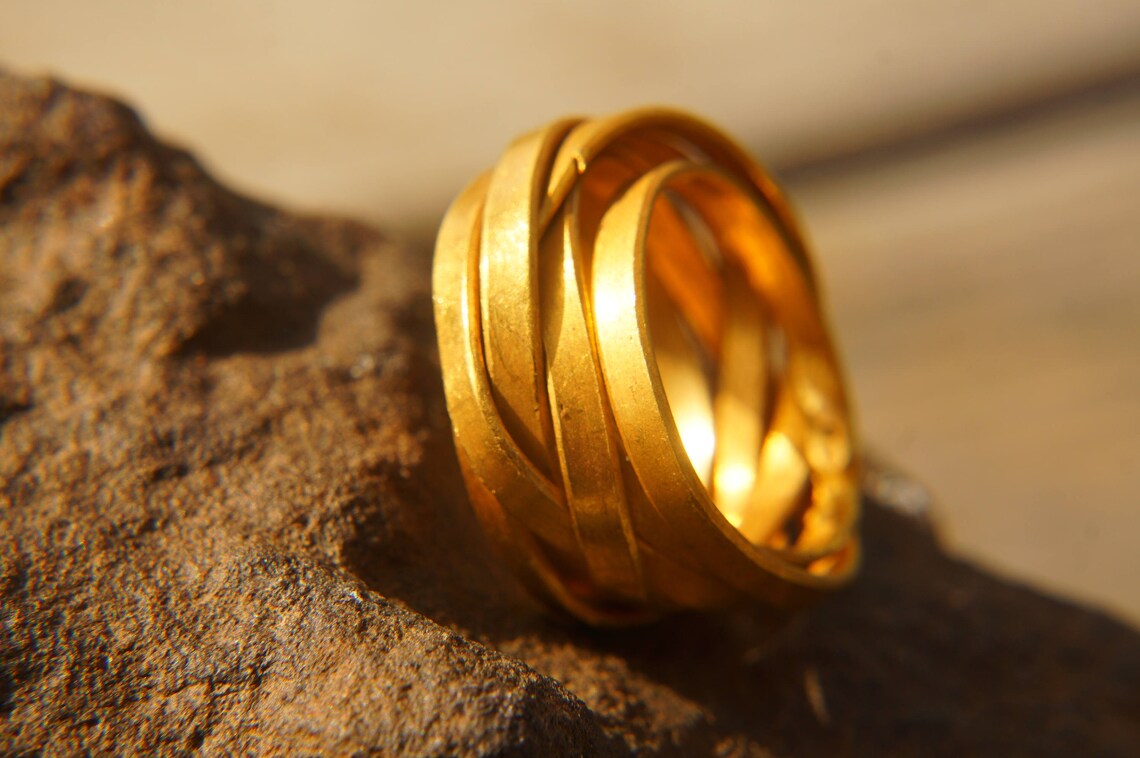 24k Gold Band//24k Hammered Ring//artisan Hammered - Etsy