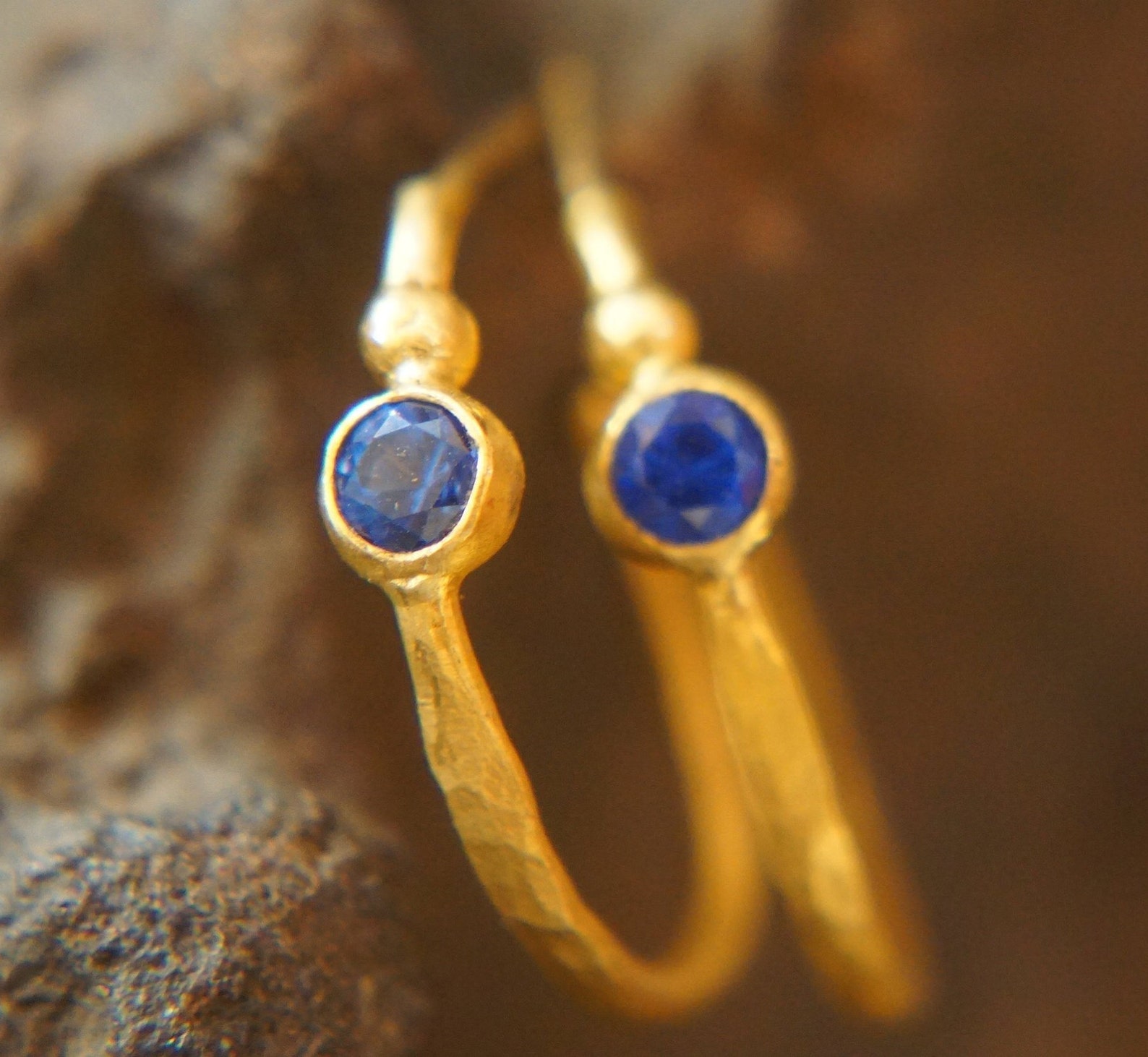 Sapphire Gold Hoop Earring//gold Hoop Earring//24k Gold Jewelry ...