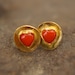 Solid 22k Gold//red Heart Earrings//22k Gold Studs// 22k Gold - Etsy