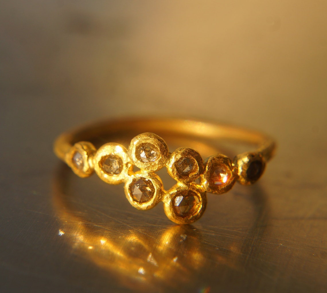 Tiny Diamonds Gold Ring//gold Diamond Ring//unique Diamond | Etsy