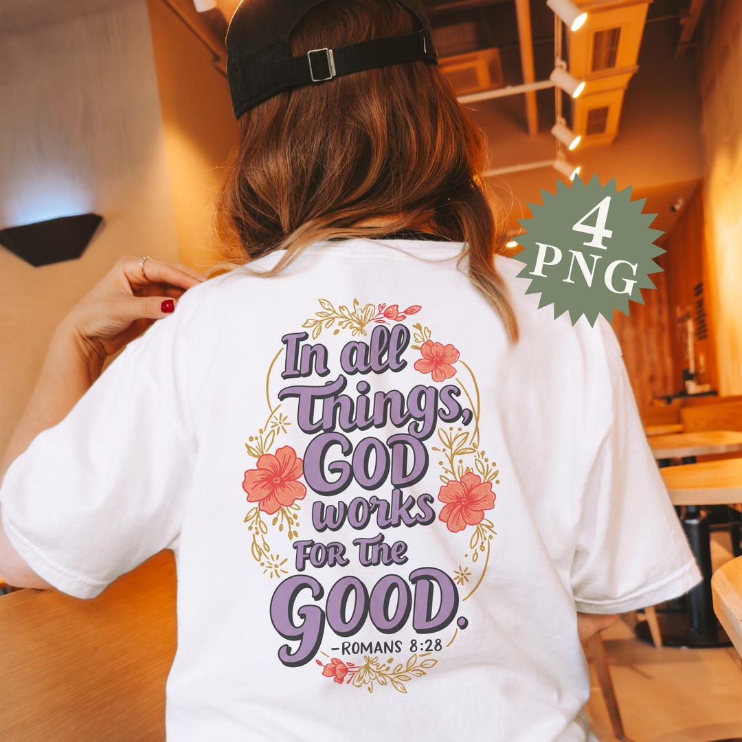 God Works for Good PNG | Romans 8 28 Scripture Art | Retro Floral ...