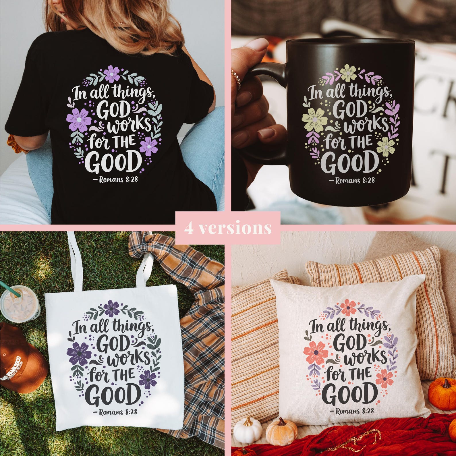God Works for the Good PNG, Christian Lettering Sublimation, Romans 8: ...