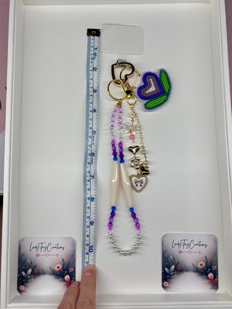 Gradient Heart Beadwork Charm | Floral Phone Charm | Handmade Purse ...