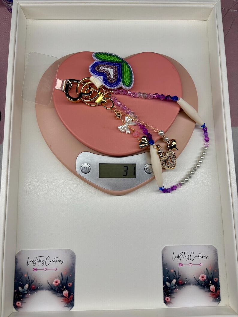 Gradient Heart Beadwork Charm | Floral Phone Charm | Handmade Purse ...