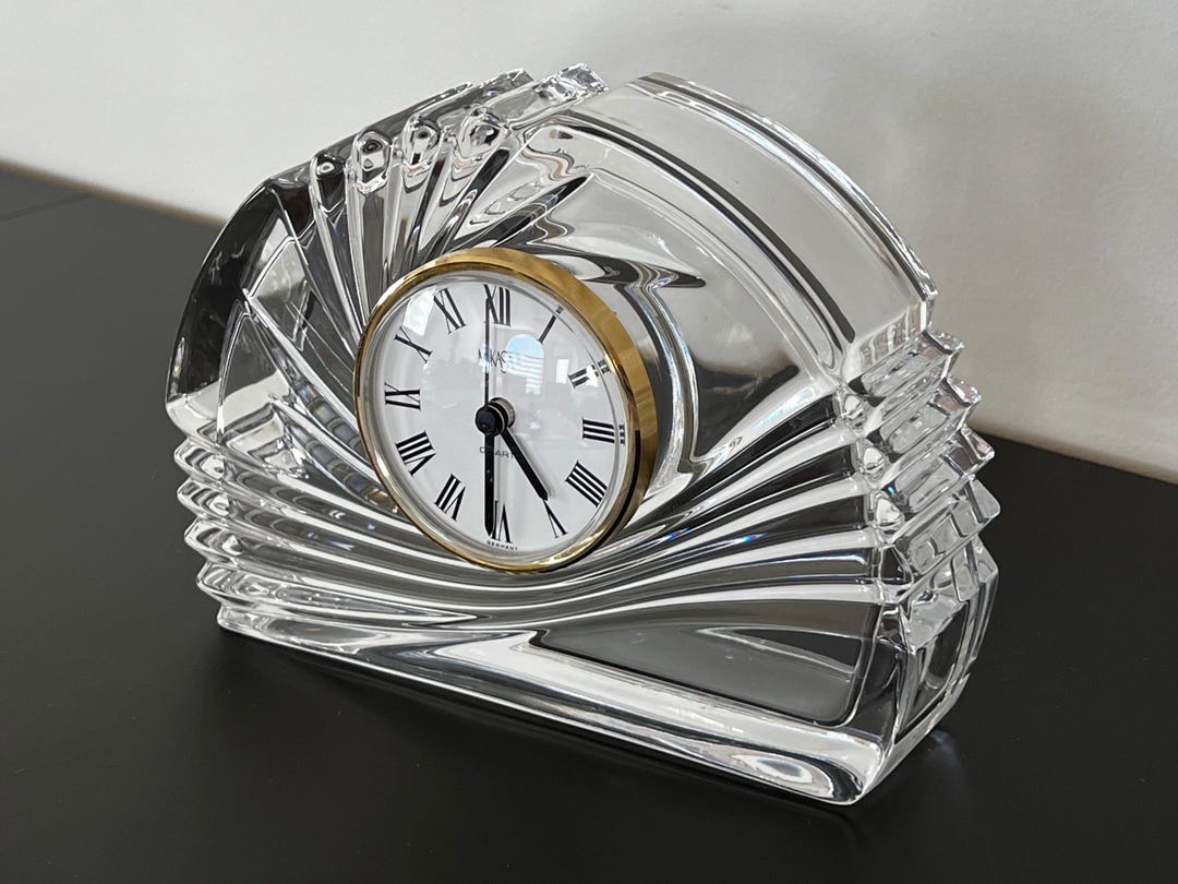 Vintage Crystal Clear Glass Clock - Mikasa - Mantel Desk Clock - Half ...