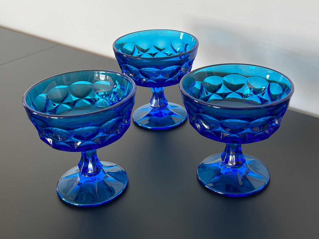Royal Cobalt Blue Glass Vintage Glass Cups - Set of Three Champagne ...