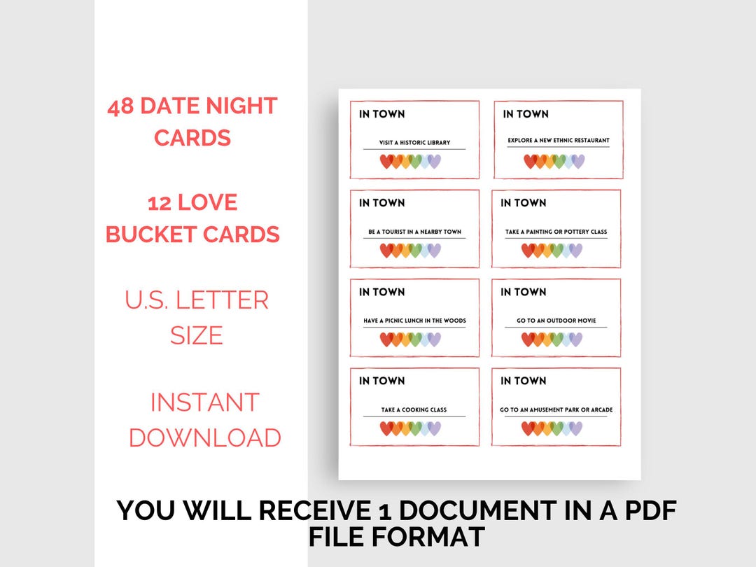 Printable Date Night Cards for Couples, Printable Date Night Ideas ...