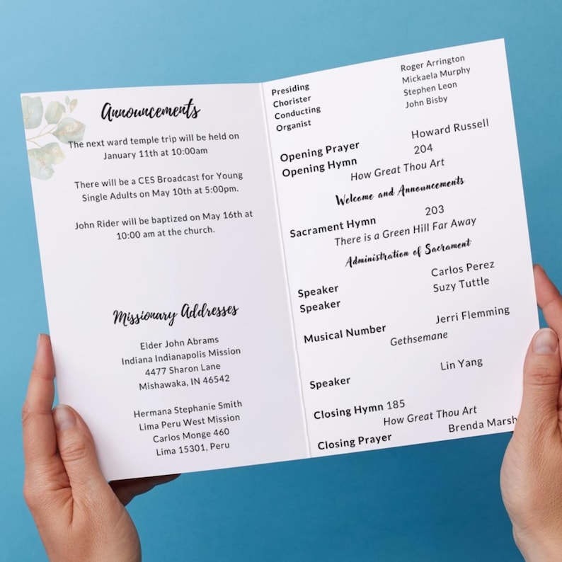 LDS Sacrament Meeting Program Template - Etsy