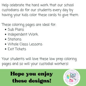 Custodian Appreciation Coloring Pages – PDF Printable Thank You ...