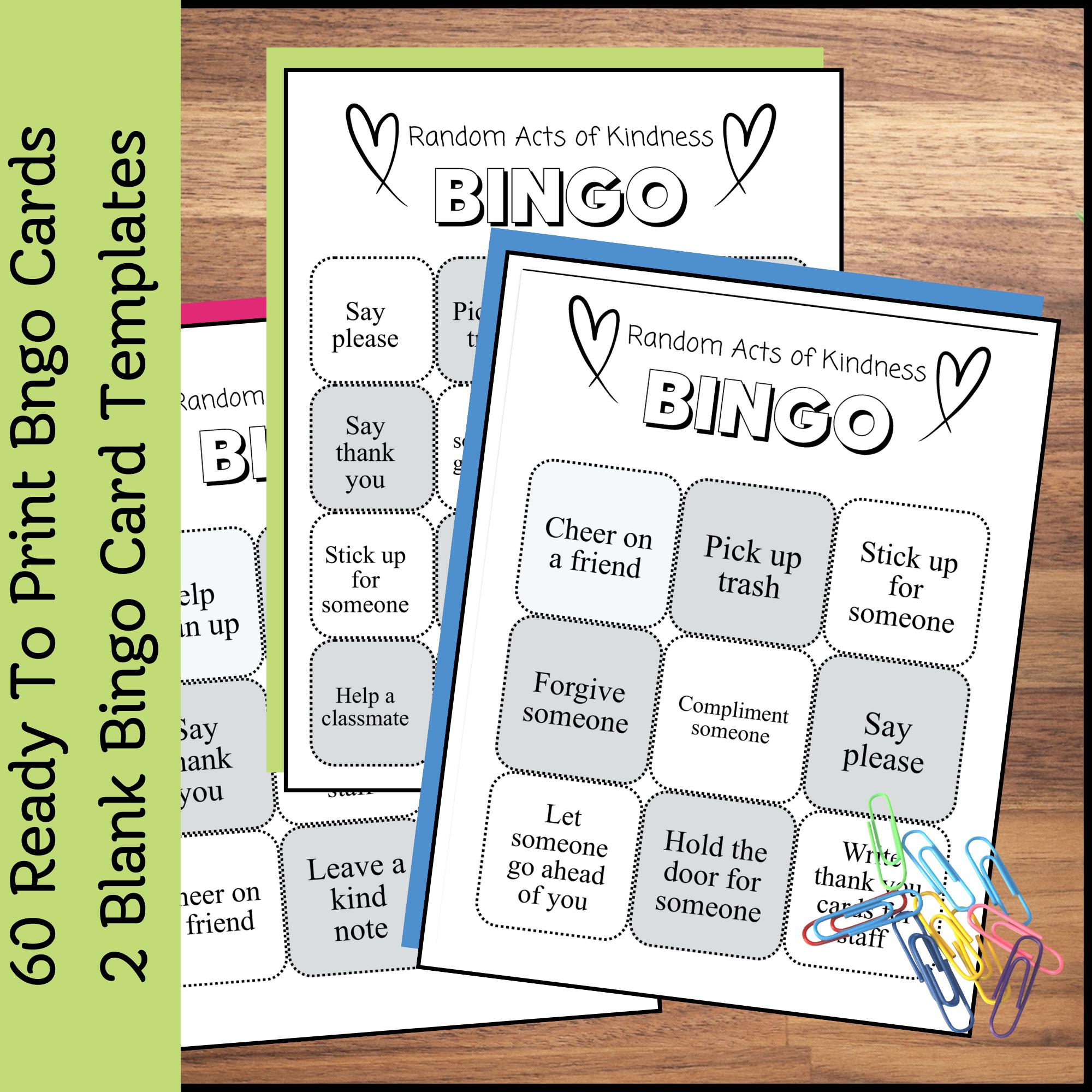 Random Acts of Kindness Bingo | Printable Bingo Cards for Kids ...