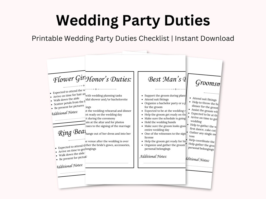 Wedding Party Duties Checklist Printable, Bridal Party Responsibilities ...