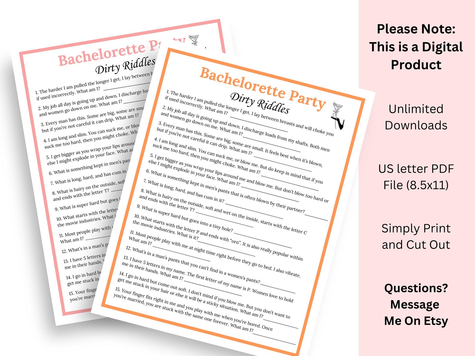 Printable Bachelorette Dirty Riddles Game, Naughty Bachelorette Party ...
