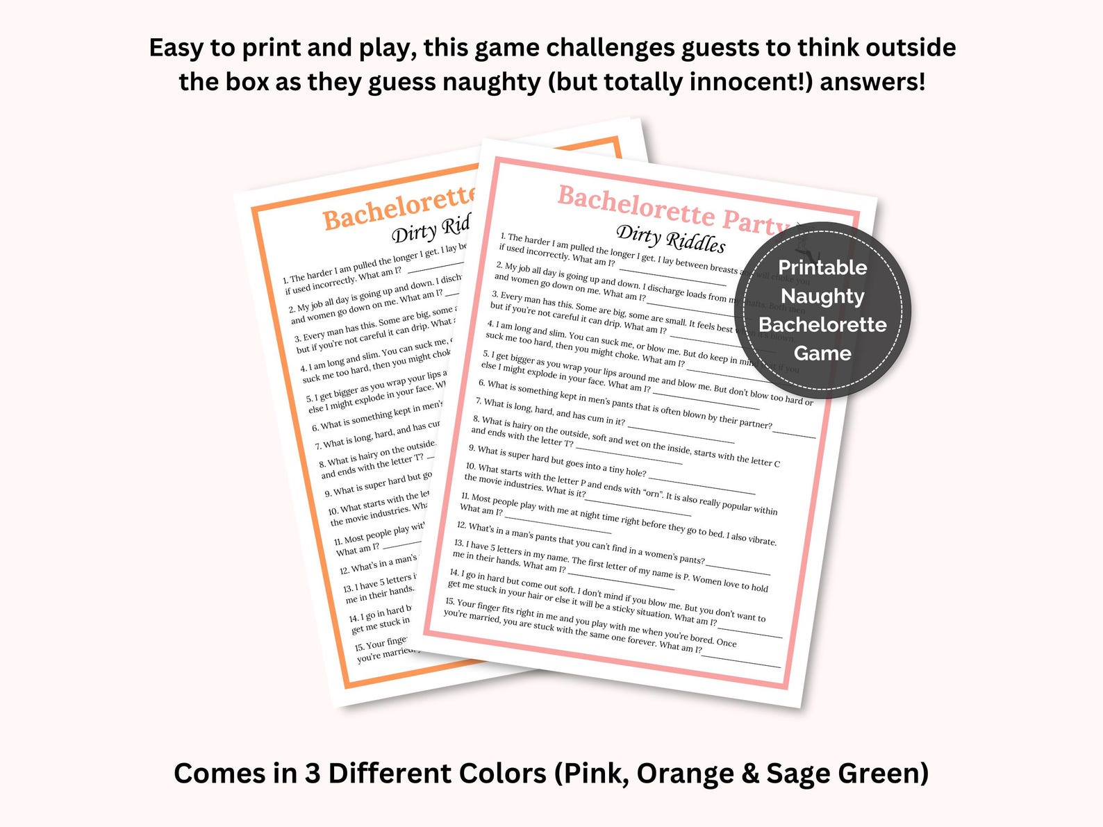 Printable Bachelorette Dirty Riddles Game, Naughty Bachelorette Party ...