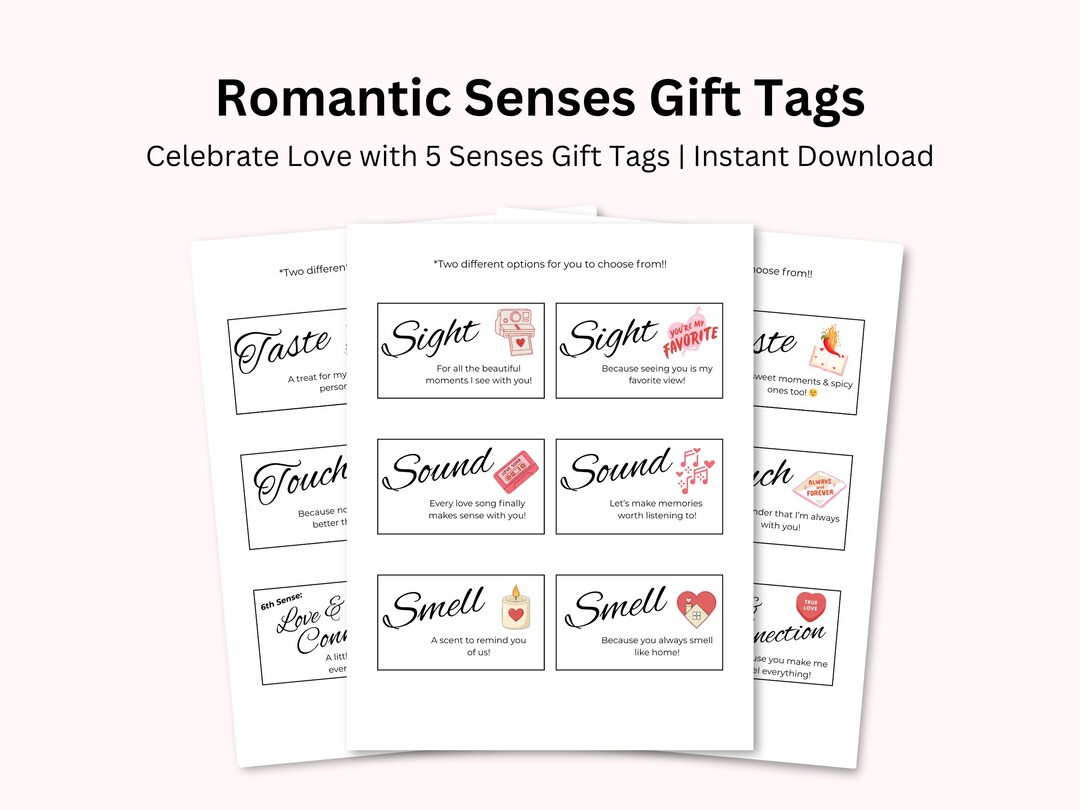 Romantic 5 Senses Gift Tags for Couples | 5 Senses Love Tags | Senses ...