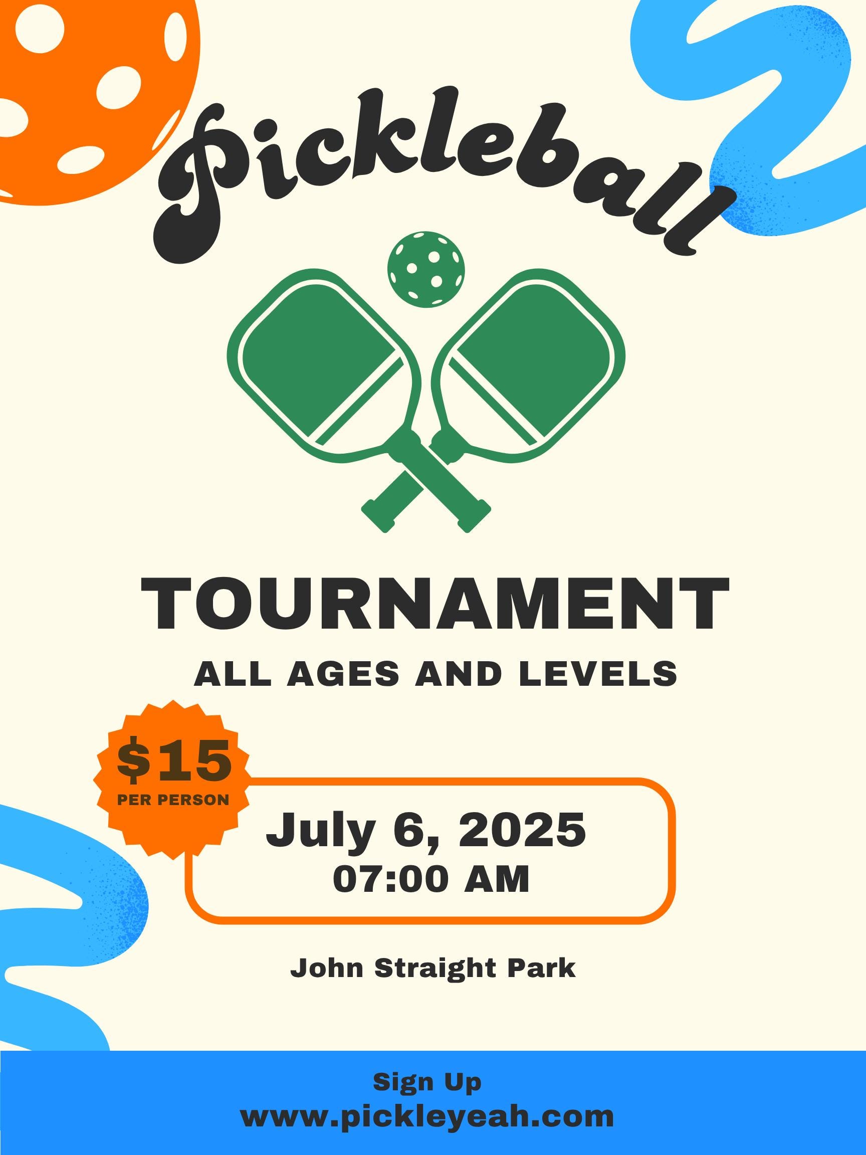 Pickleball Tournament Flyer | Editable Printable Flyer for Sports ...