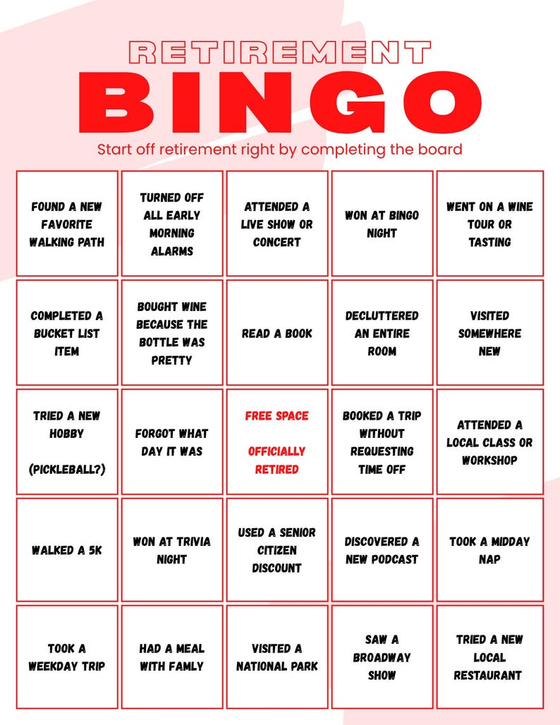 Retirement Bingo Game | Printable Bingo Card for Retirement Party ...