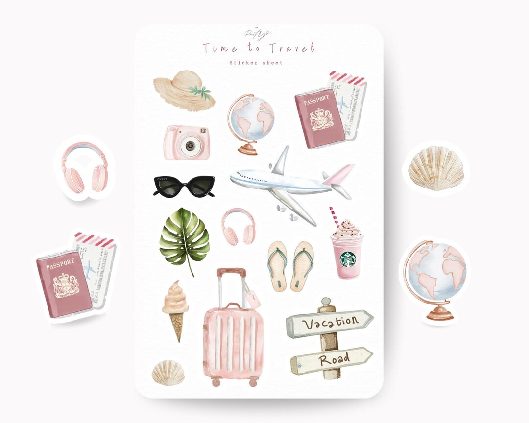 Time to Travel Sticker Sheet | Sticker Sheet, Cute Stickers, Planner ...