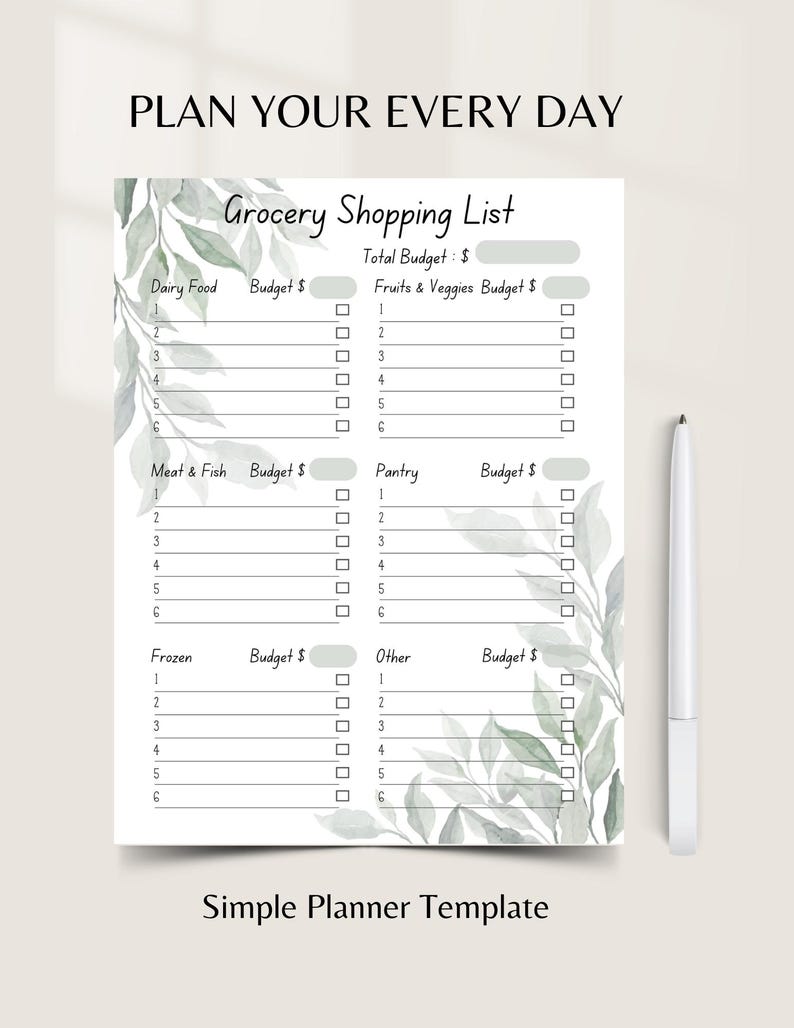 Printable Grocery Check List, Digital Grocery Shopping Template, Bundle ...