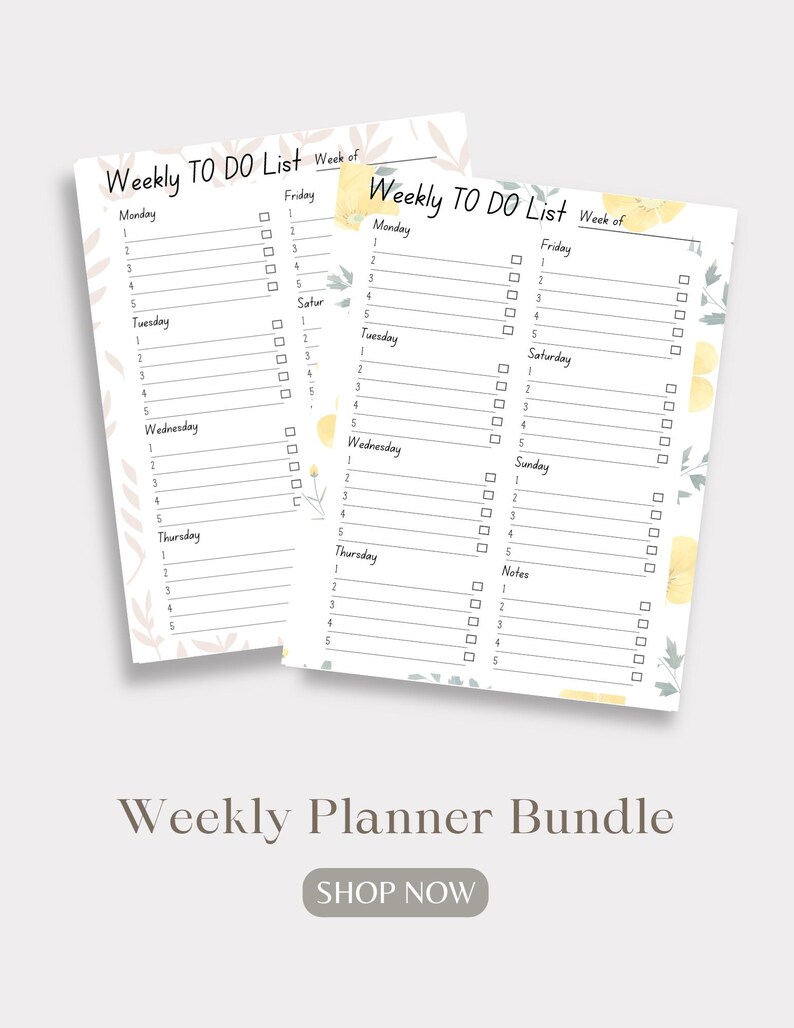 Printable Weekly Planner and Check List, Daily TO DO List, Digital ...
