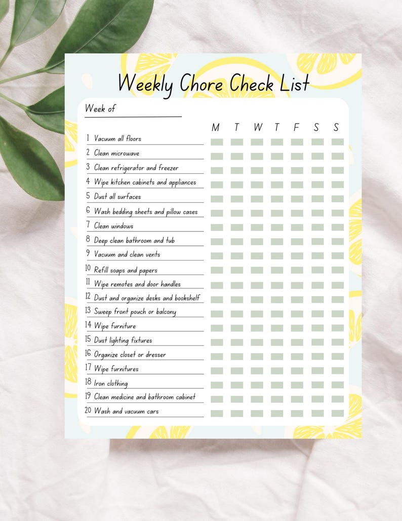 Printable Weekly Cleaning Check List, Digital Chore Template, Bundle ...